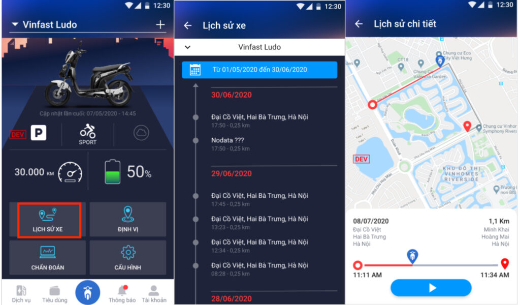 Giới thiệu chi tiết các tính năng trên app VinFast E-Scooter